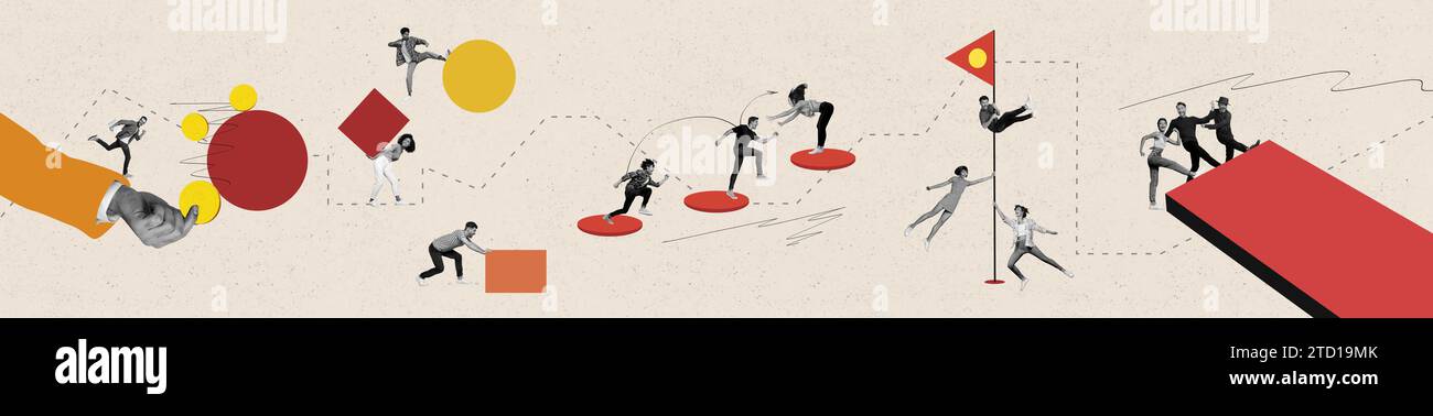 Competition concept people collage panorama of young competitors ...