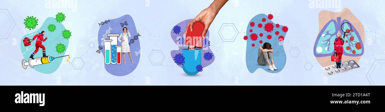 Panorama artwork collage collection pictures young medic woman with ...