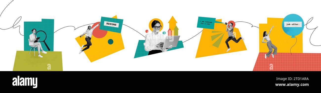 Collage concept picture panorama of young recruiters and jobless ...