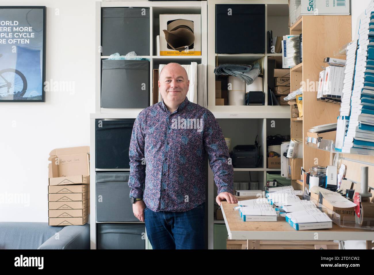 A small business owner and technology manufacturer poses for a portrait ...