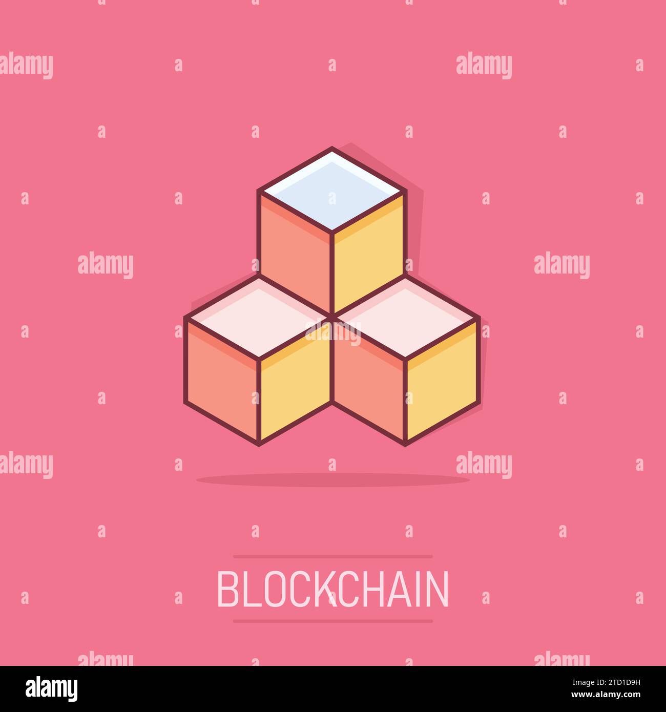 Vector cartoon blockchain technology icon in comic style. Cryptography ...