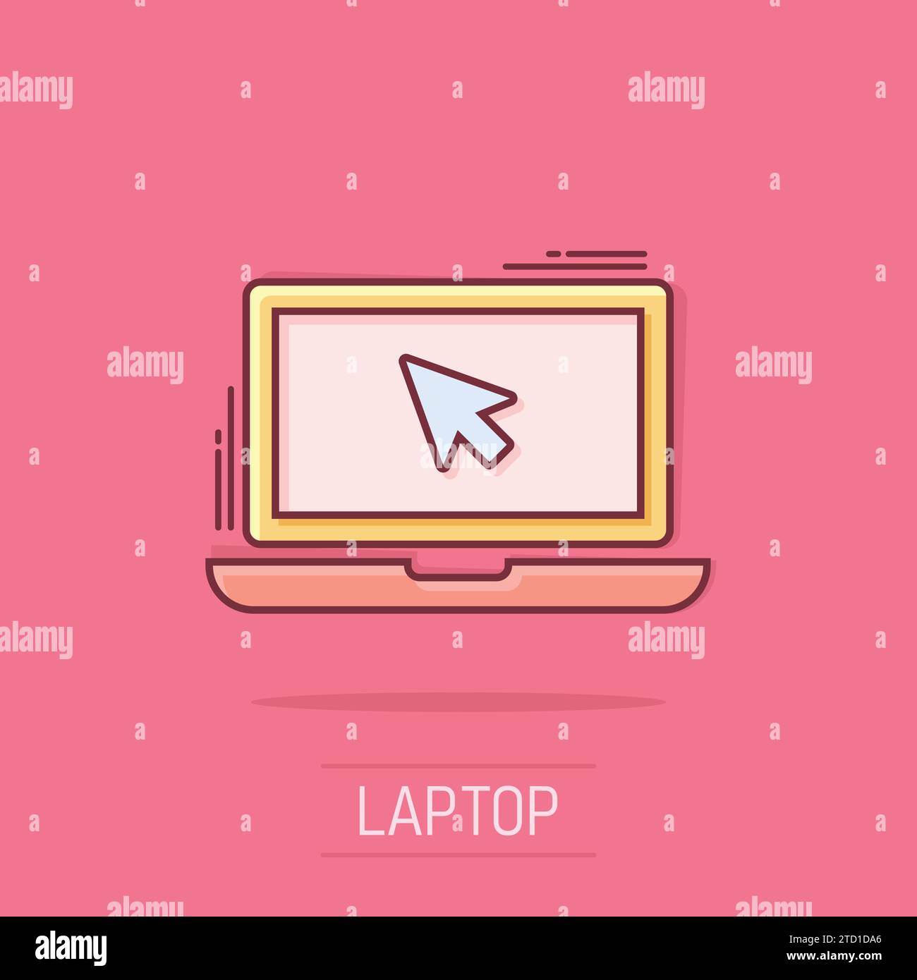 Vector cartoon laptop notebook with mouse cursor icon in comic style ...