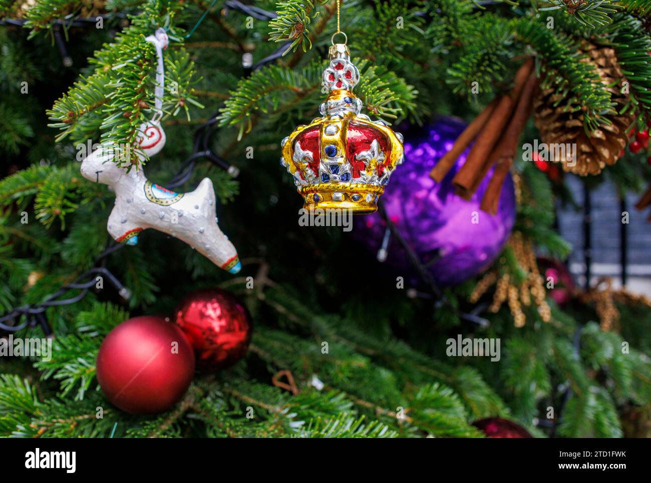 London, UK 15 Dec 2023 Detail of a Crown, a tribute to King Charles the ...