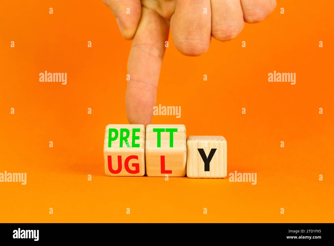 Pretty or ugly symbol. Concept word Pretty or Ugly on wooden cubes ...