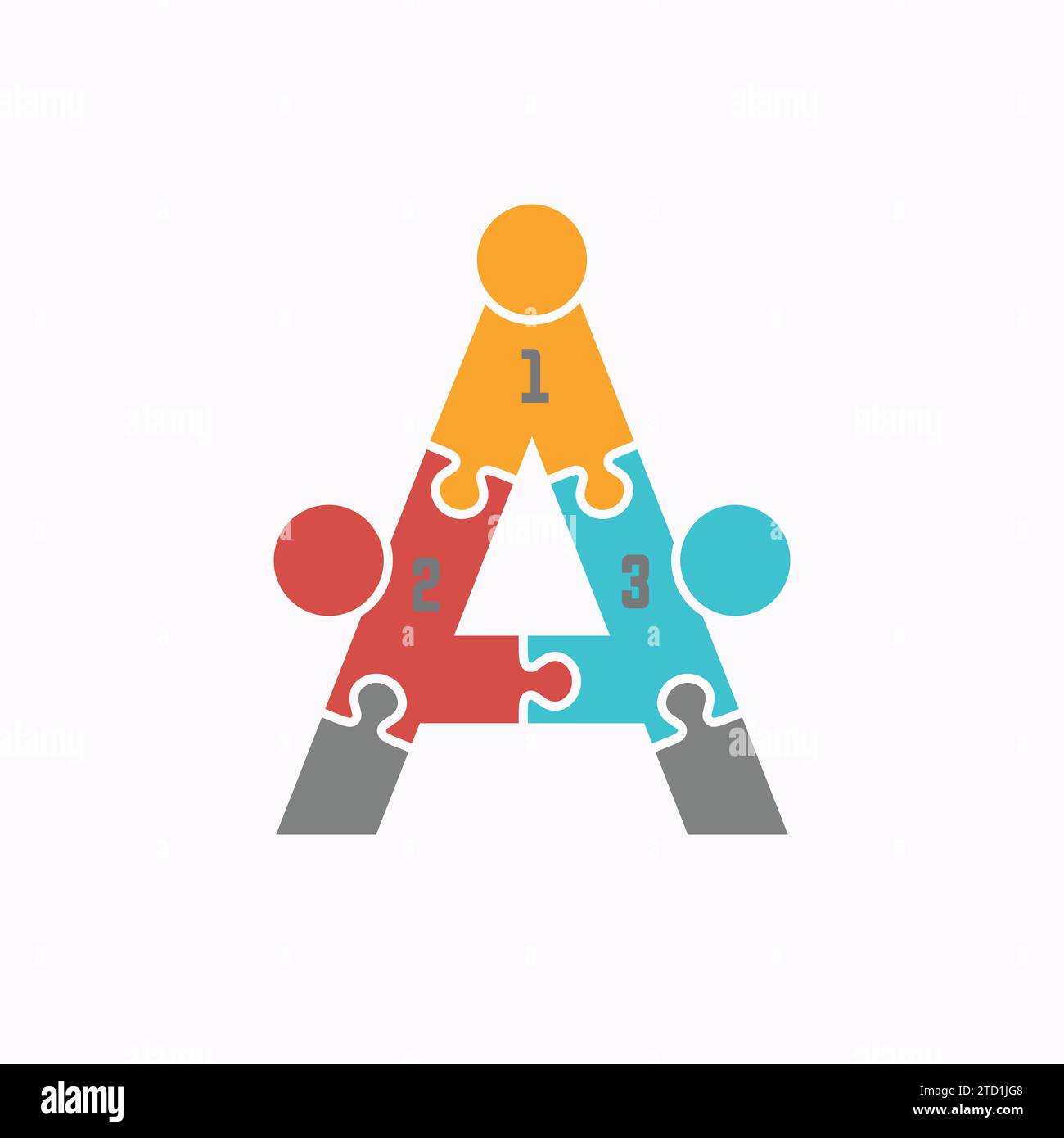 Collaborative Achievement Icon Logo - Stylized Figures on Interlocking Puzzle Pieces Forming a ...