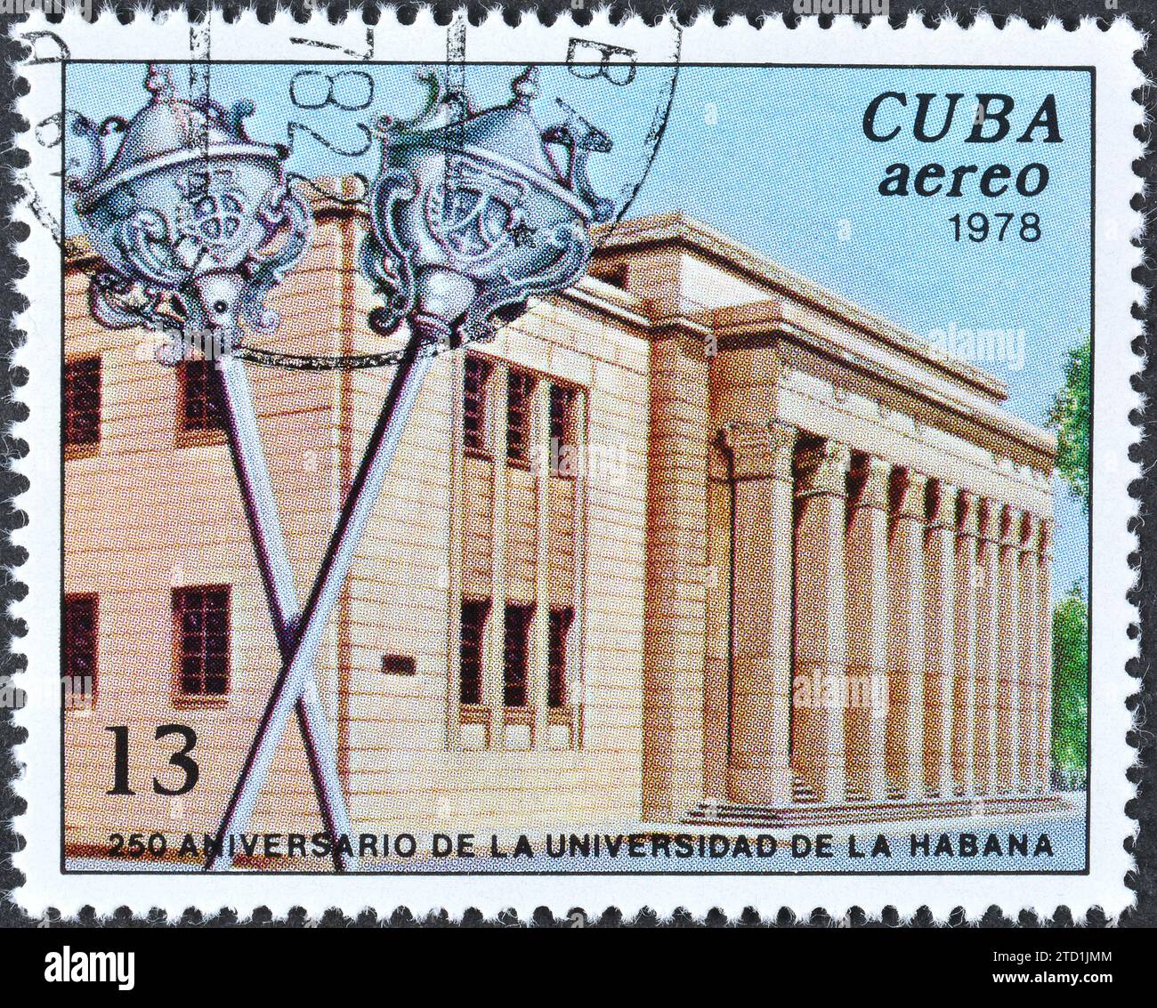 Cancelled postage stamp printed by Cuba, that shows University building ...