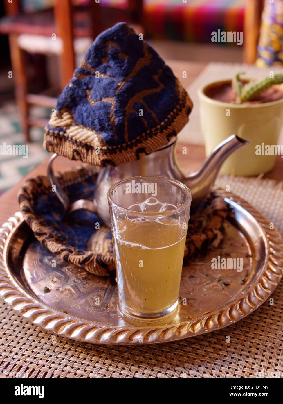 Traditional Moroccan teapot and tea in a elegant restaurant in ...