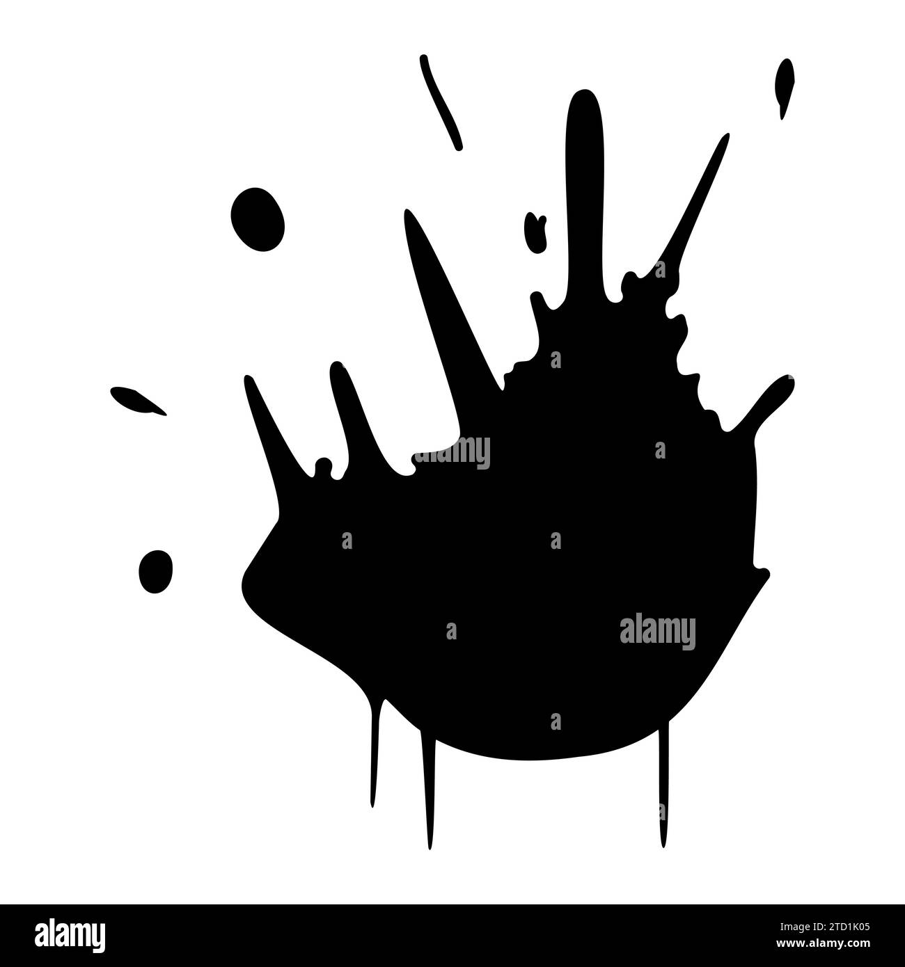 Ink blot. Abstract stain with drops and splashes. Black paint splatter ...