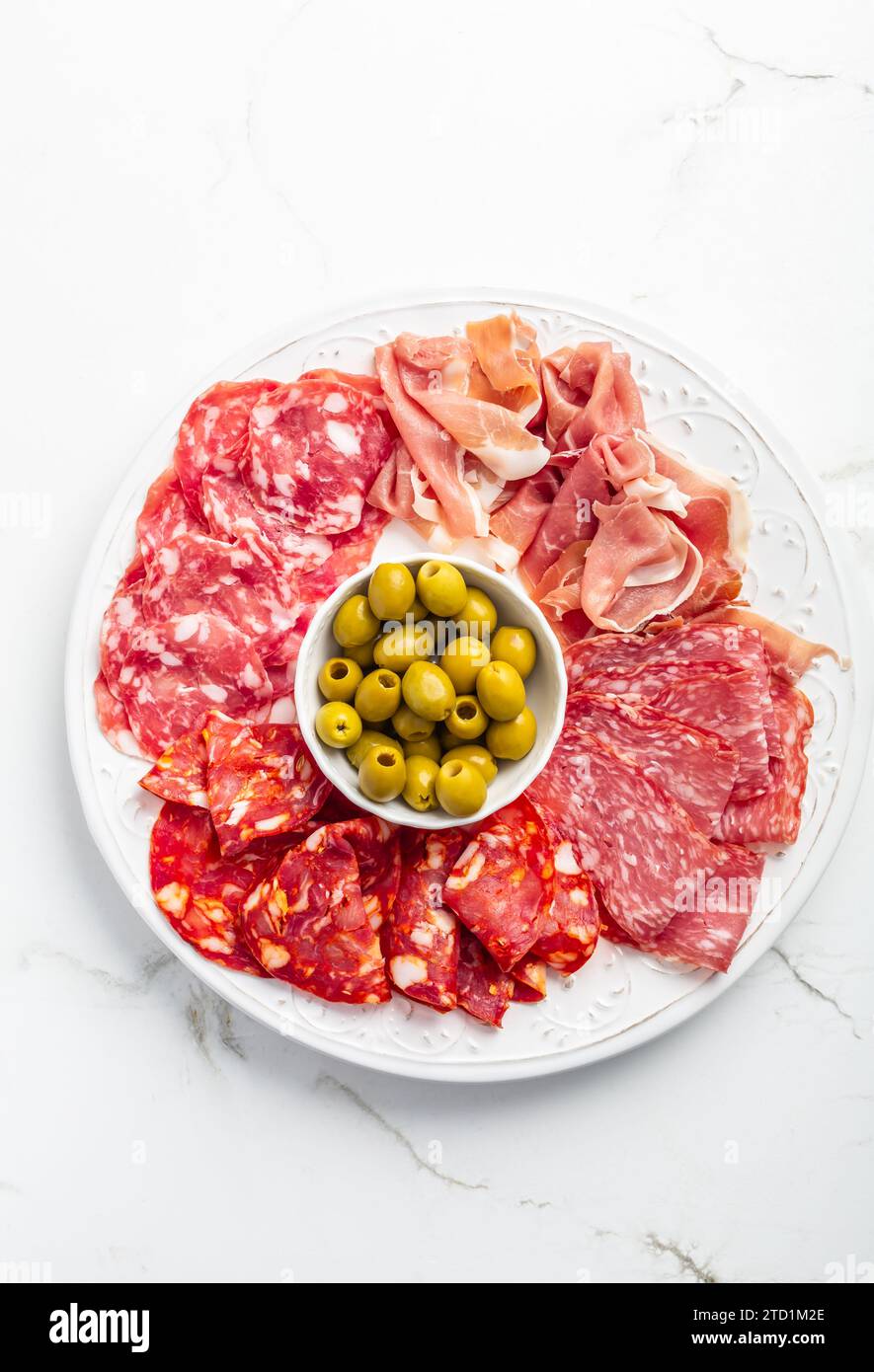 Assortment of Italian and Spanish sliced meat appetizer, prosciutto ...