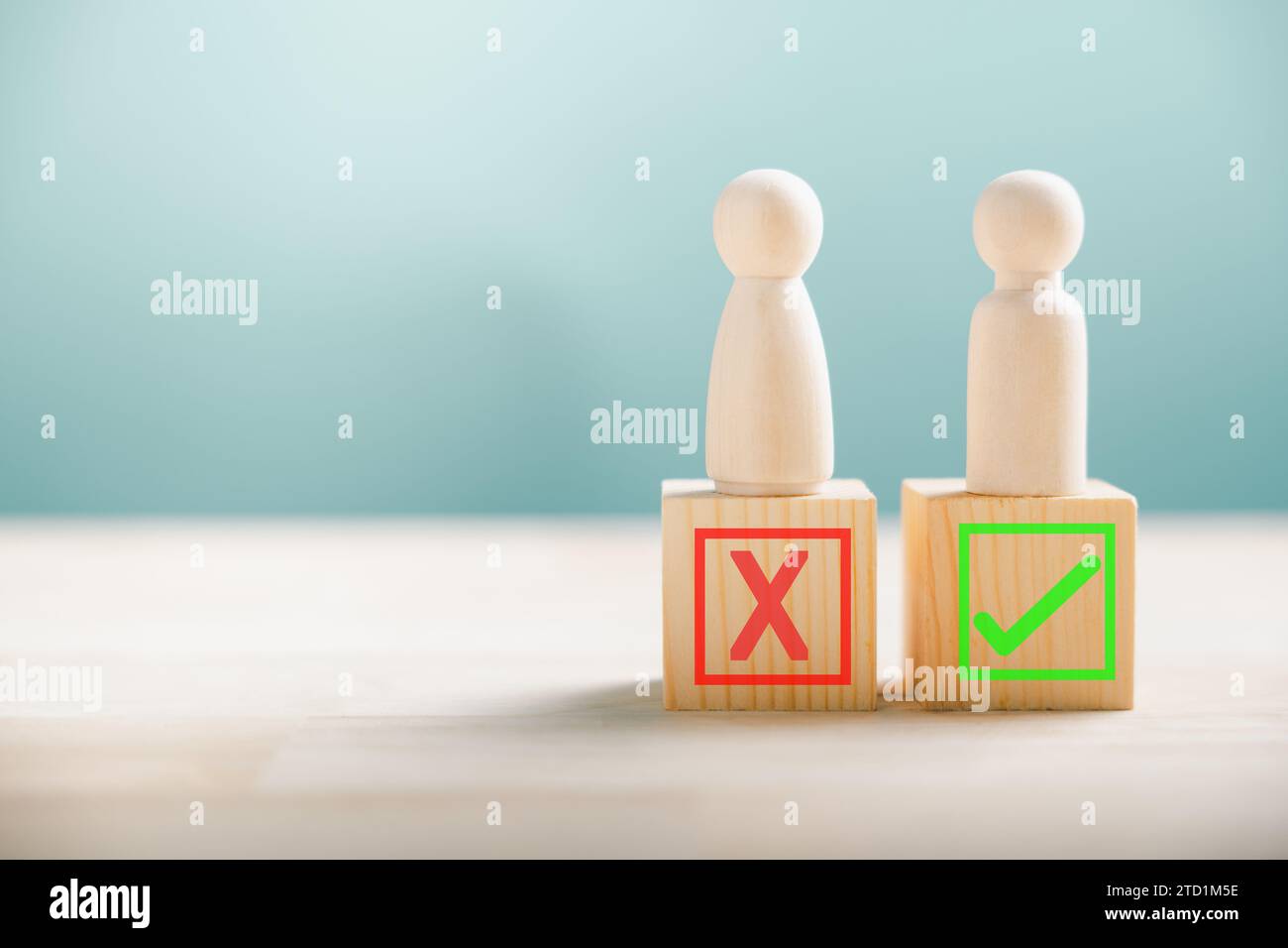 Decision concept, people use wood to showcase right and wrong pondering ...