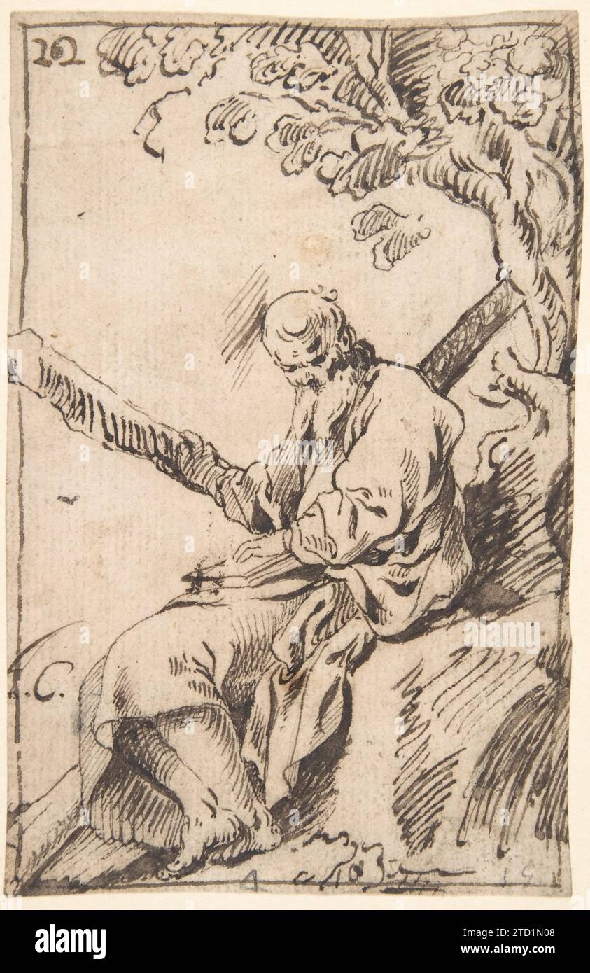 Figure of St. Andrew seated in a Landscape 1975 by Antonio del Castillo ...