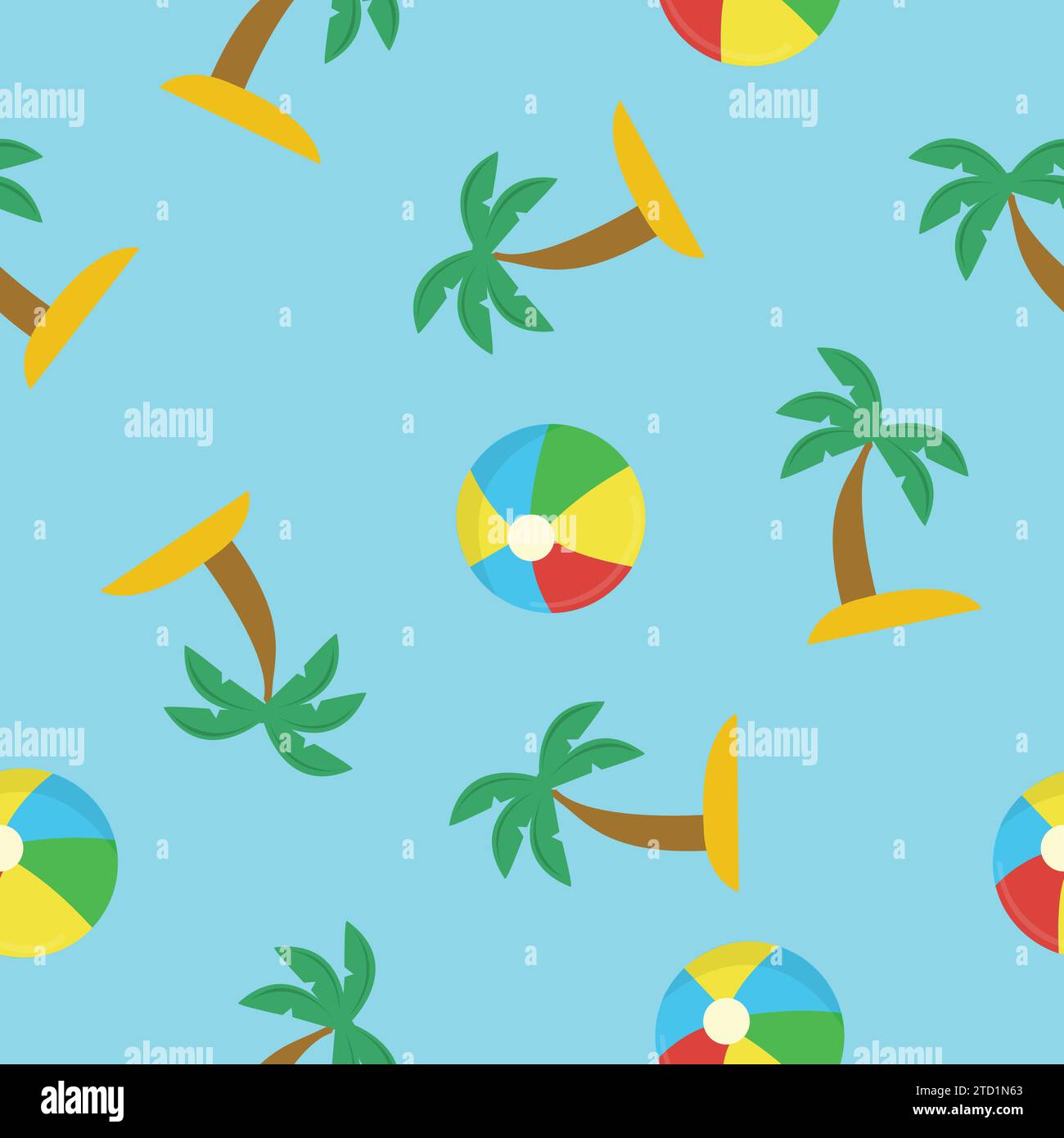 Vector Illustration palm Trees and Beach Balls Seamless Pattern or ...