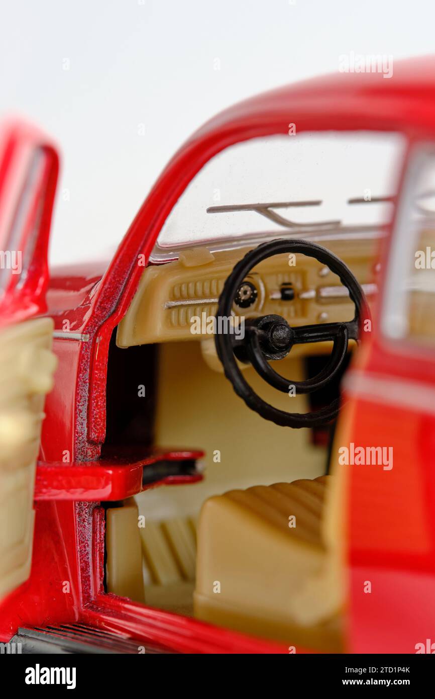Red retro car with an open door, demonstration interior of car Stock ...