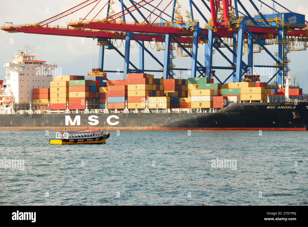 City of Santos, Brazil. Port of Santos. Container ship MSC Angela being ...