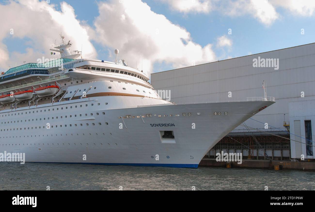 Cruise ship MS Sovereign anchored in the passenger terminal of the Port ...