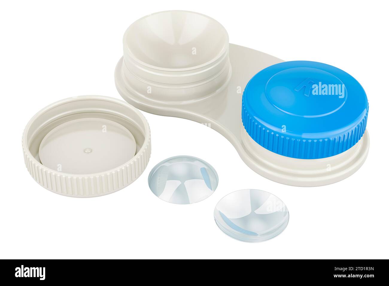 Contact Lenses with holder container. 3D rendering isolated on white ...