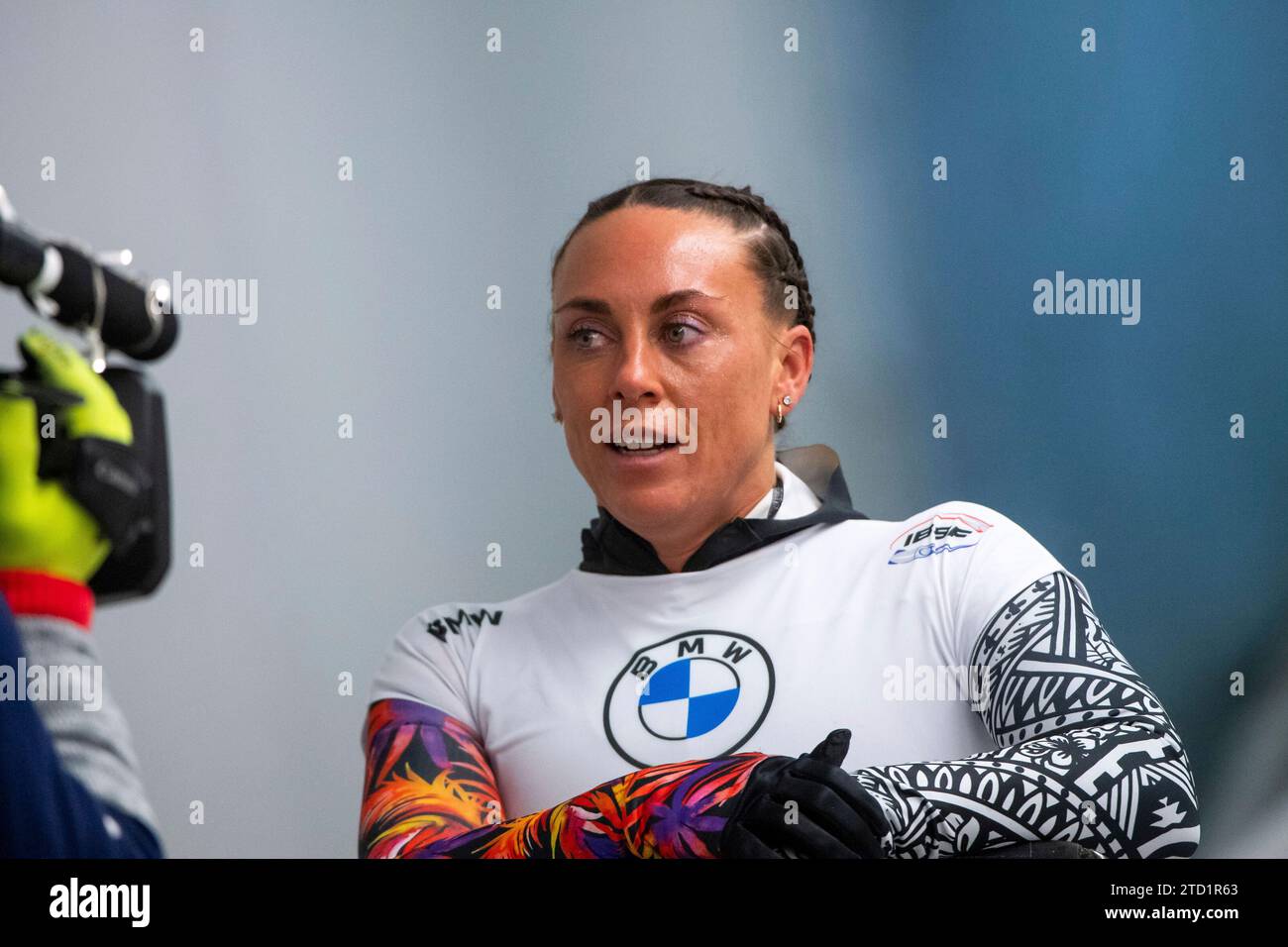 Kellie Delka (Puerto Rico) im Ziel, AUT, IBSF BMW Skeleton Weltcup Innsbruck, Rennen Damen, 15. ...