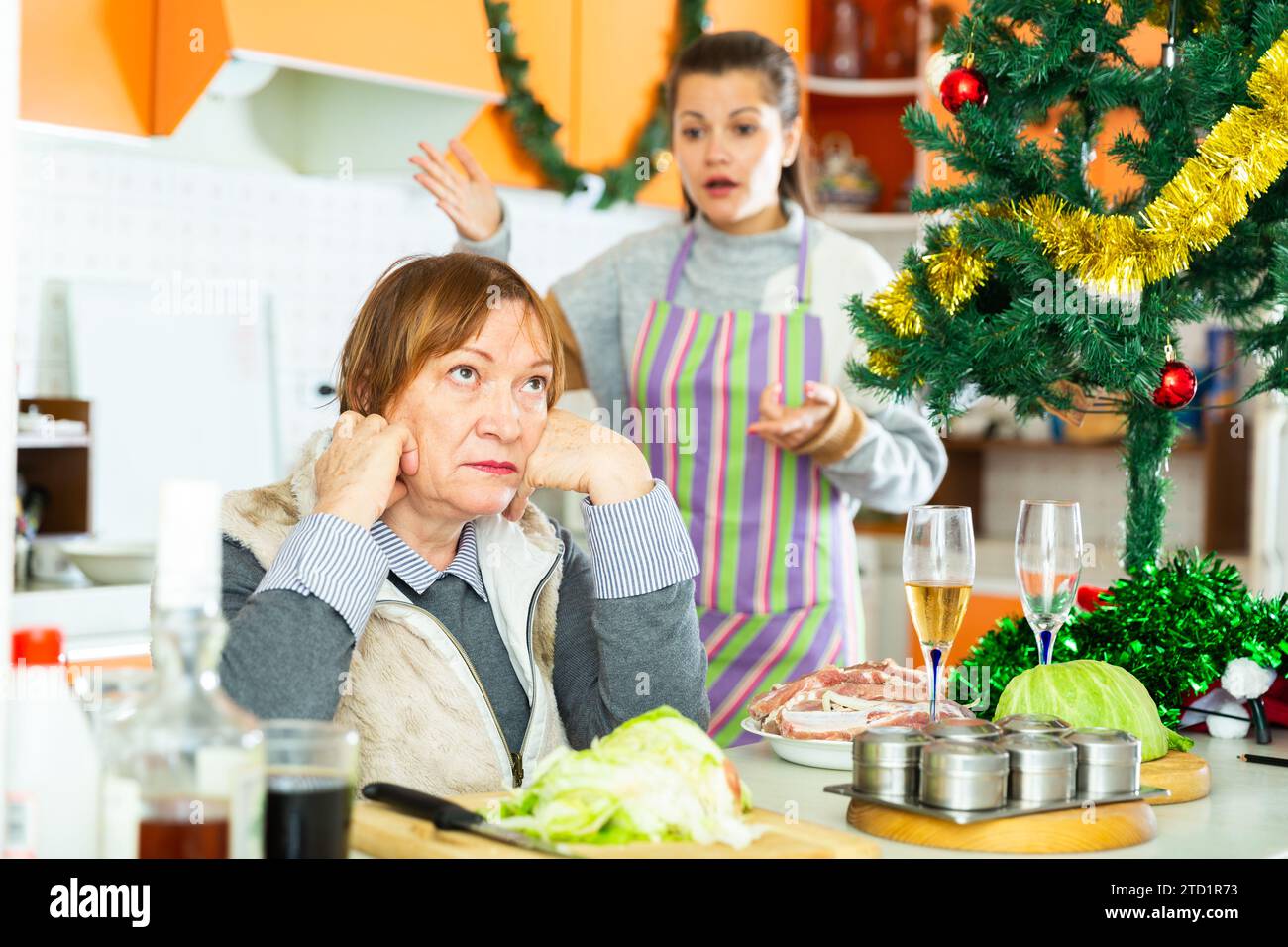Woman having conflict with daughter during cooking xmas dinner Stock ...