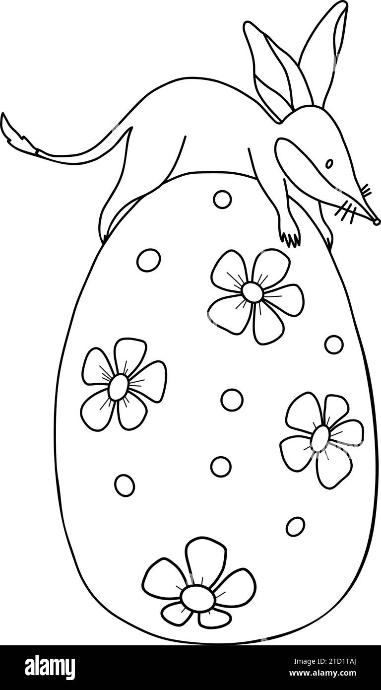 Little animal bilby on Easter egg. Australian animal. Linear, outline ...