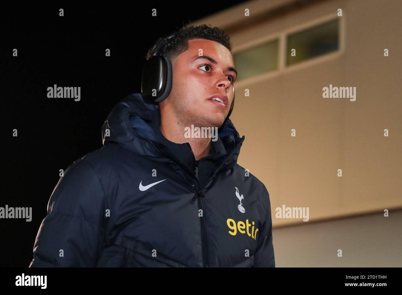 Brennan Johnson #22 of Tottenham Hotspur arrives during the Premier ...