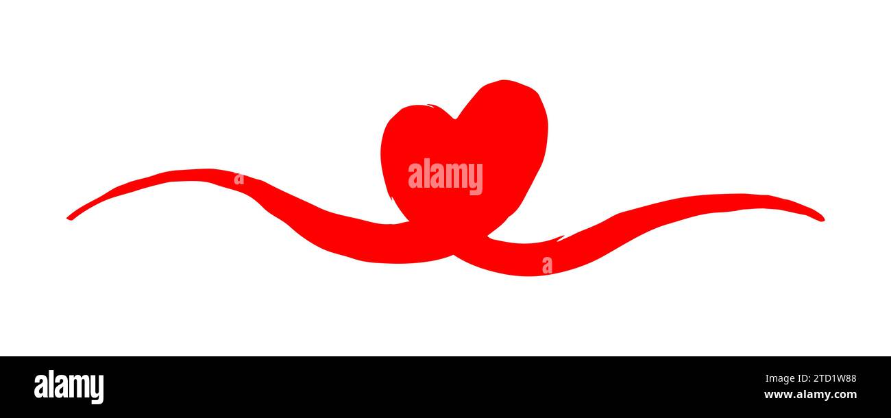 Heart Valentine's Day swash hand painted with brush and ink, isolated ...