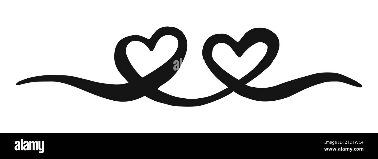 Two intertwined Hearts for Valentine's Day, hand painted with brush and ...