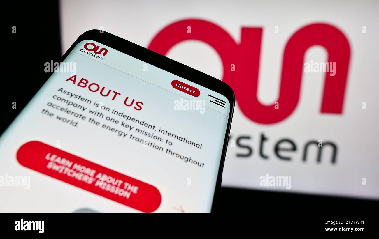 Mobile phone with website of French engineering company Assystem S.A ...