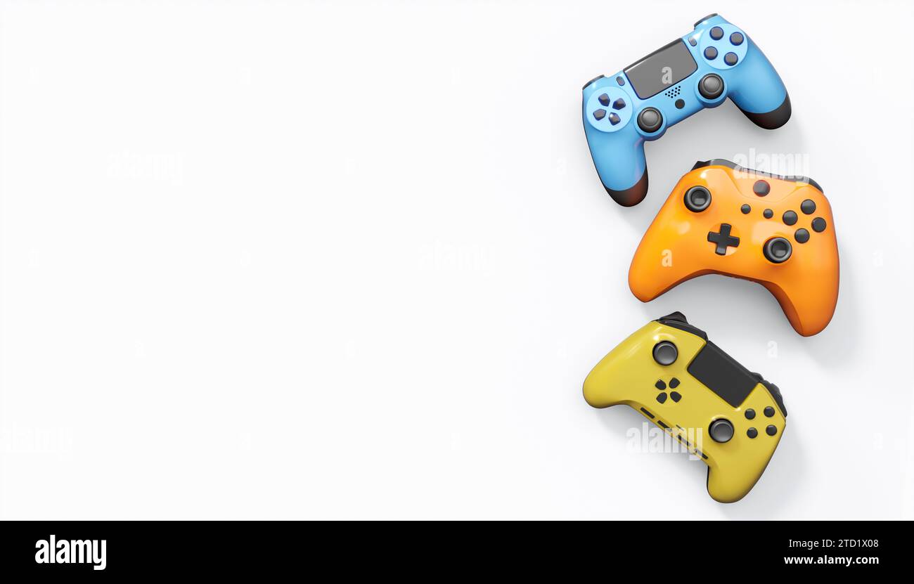 Realistic colorful video game joysticks or gamepads with color buttons ...