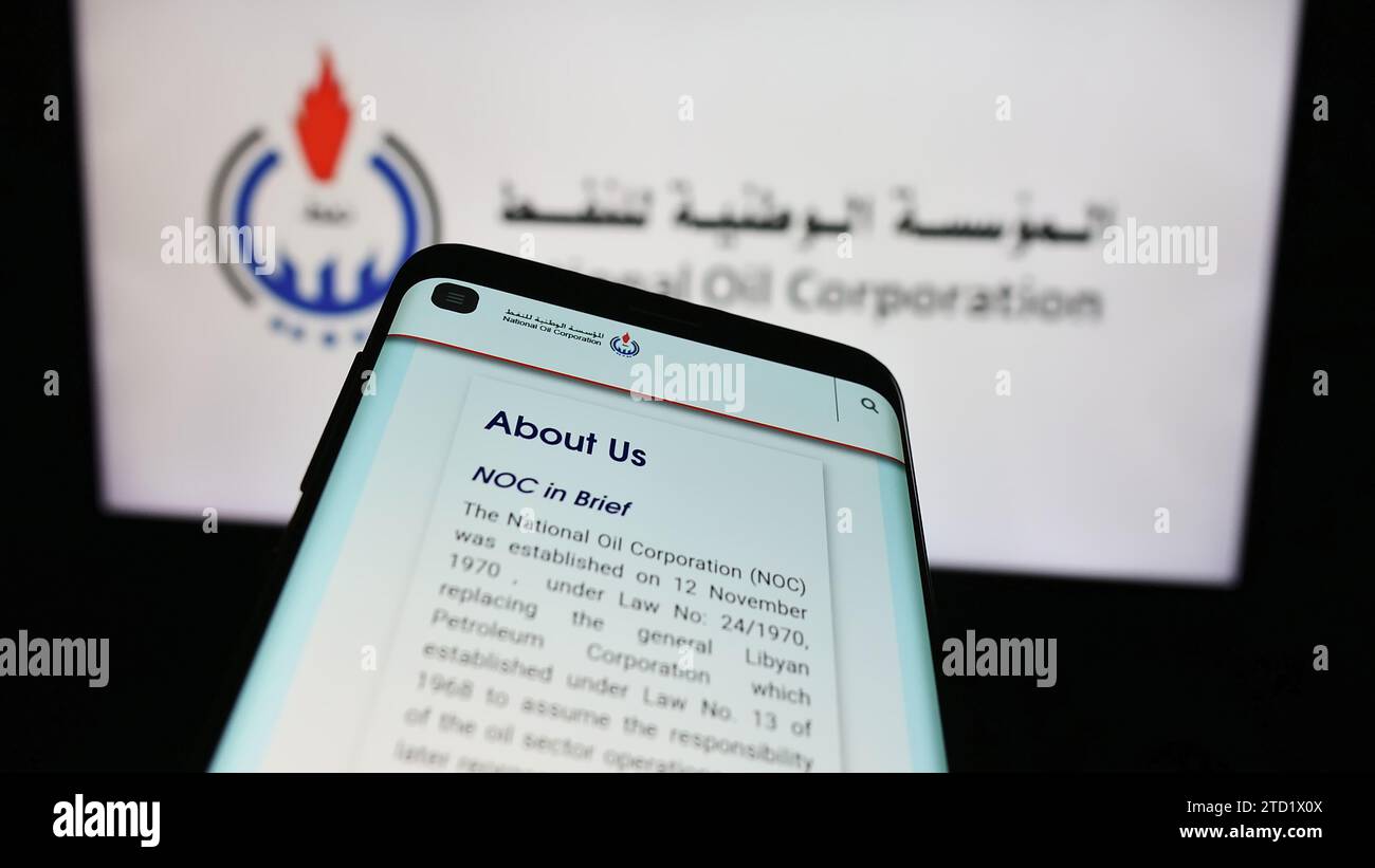 Mobile phone with website of Libyan petroleum company National Oil ...