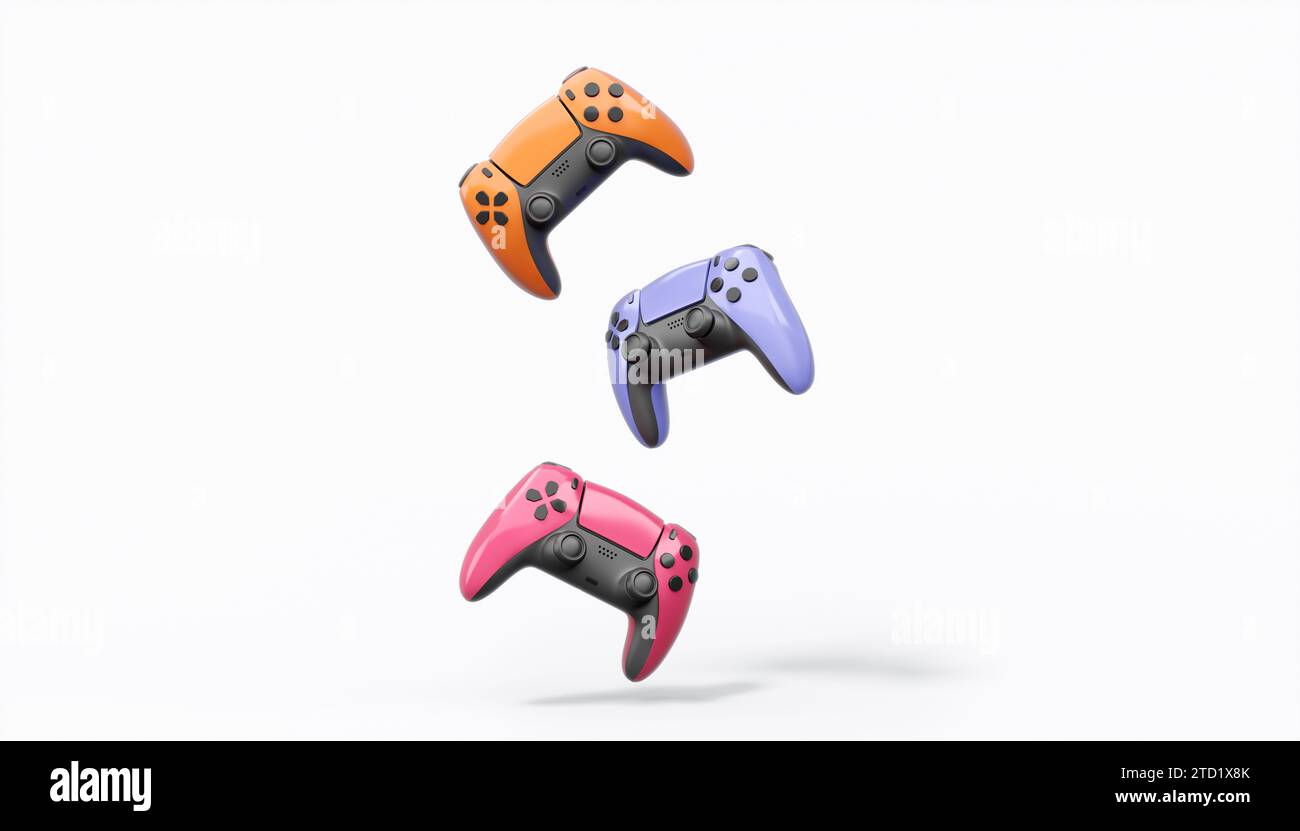 Realistic colorful video game joysticks or gamepads with color buttons ...