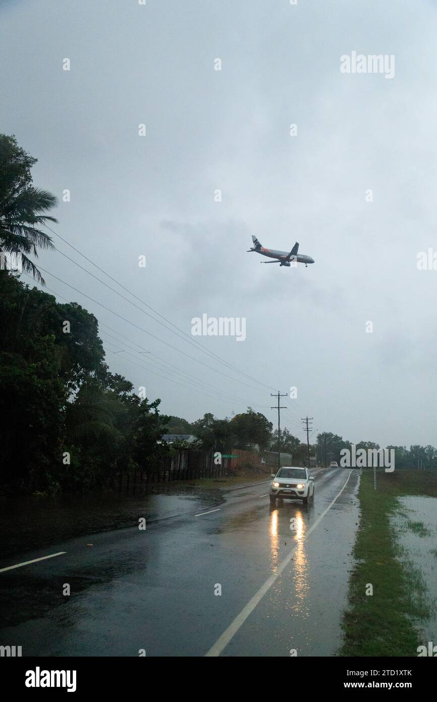 A Jetstar airlines flies over a flooded field in the northern beaches ...