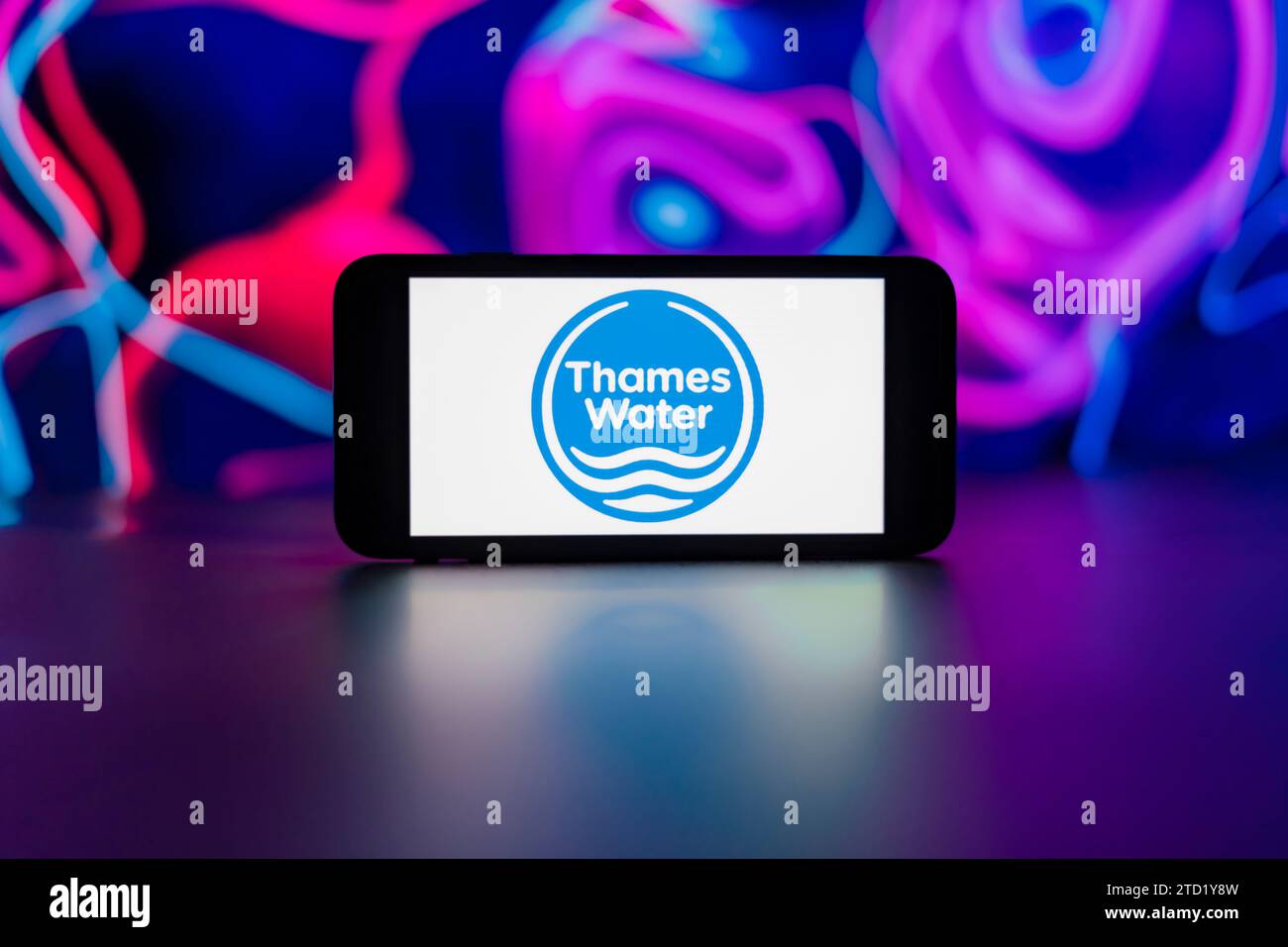 In this photo illustration, the Thames water logo is seen displayed on ...