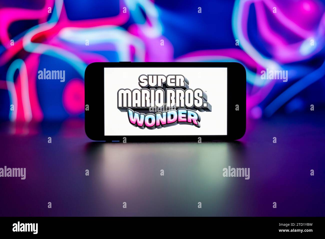 In this photo illustration, the Super Mario Bros. Wonder logo is seen ...