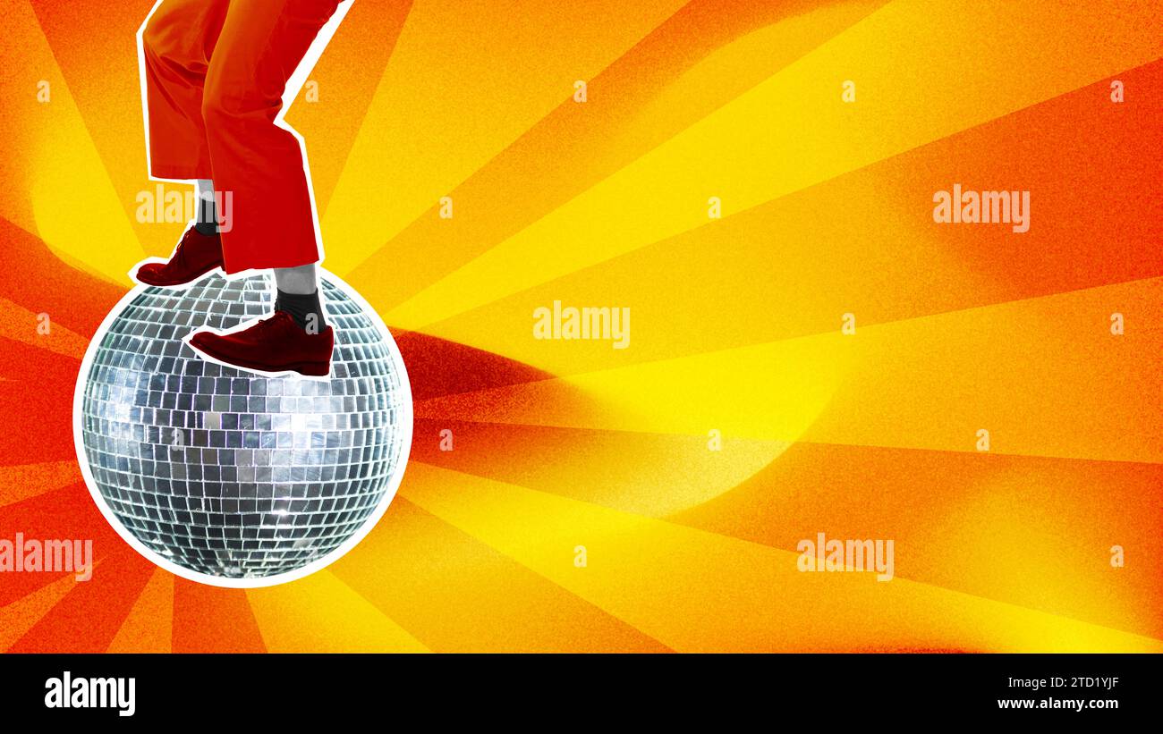 Male legs in stylish shoes and pants dancing on sparkling disco ball on ...