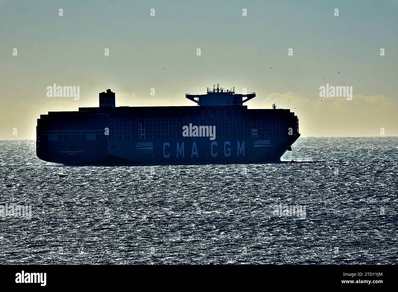 General view of the CMA CGM Palais Royal leaving the harbor of ...