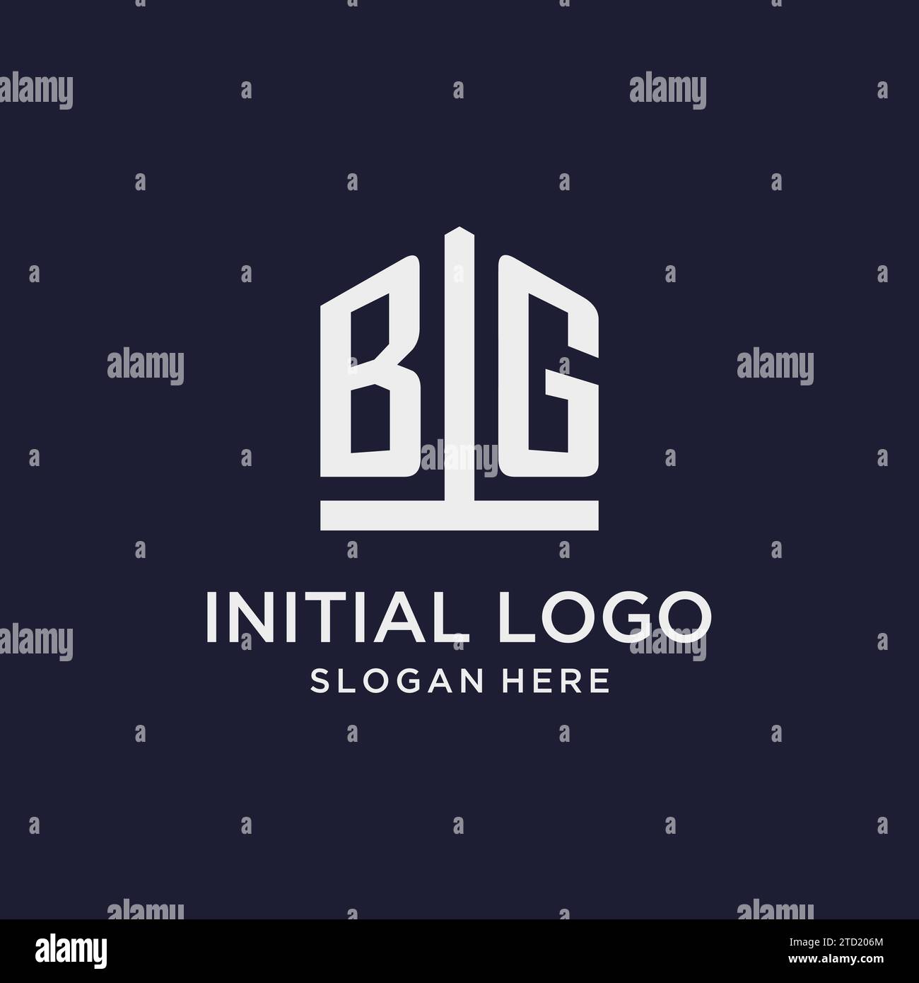 BG initial monogram logo design with pentagon shape style design ideas ...