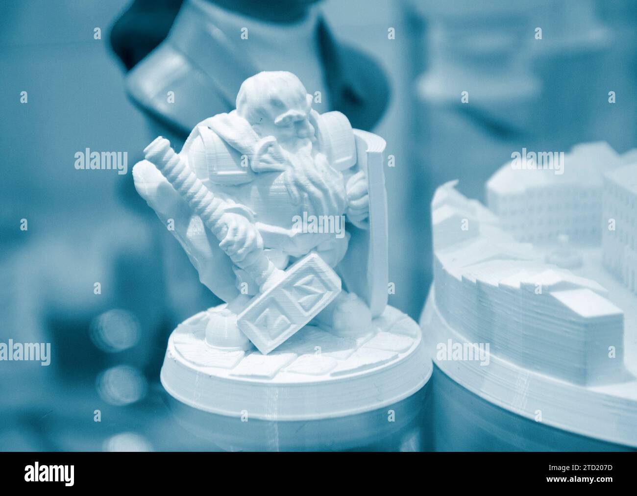 Prototype Art Object 3d Printed From Melted White Plastic Close Up Model Of Figurine Man