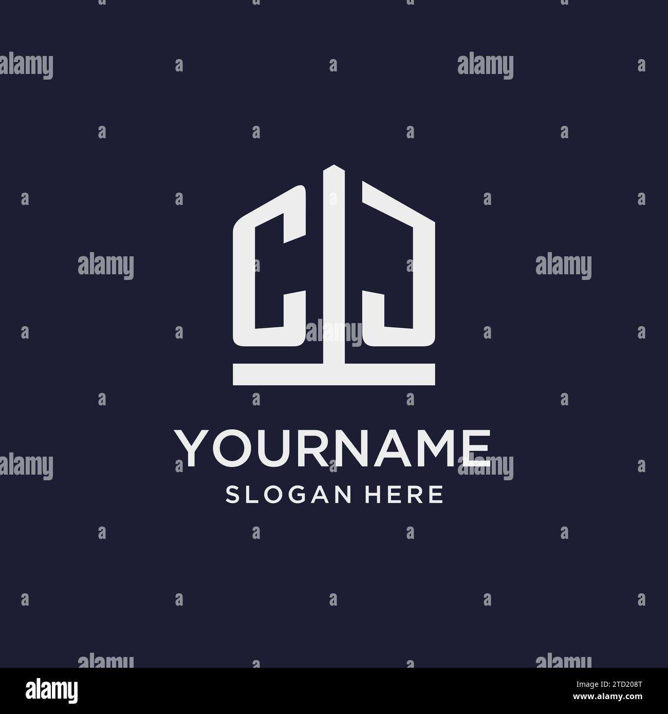 CJ initial monogram logo design with pentagon shape style design ideas ...