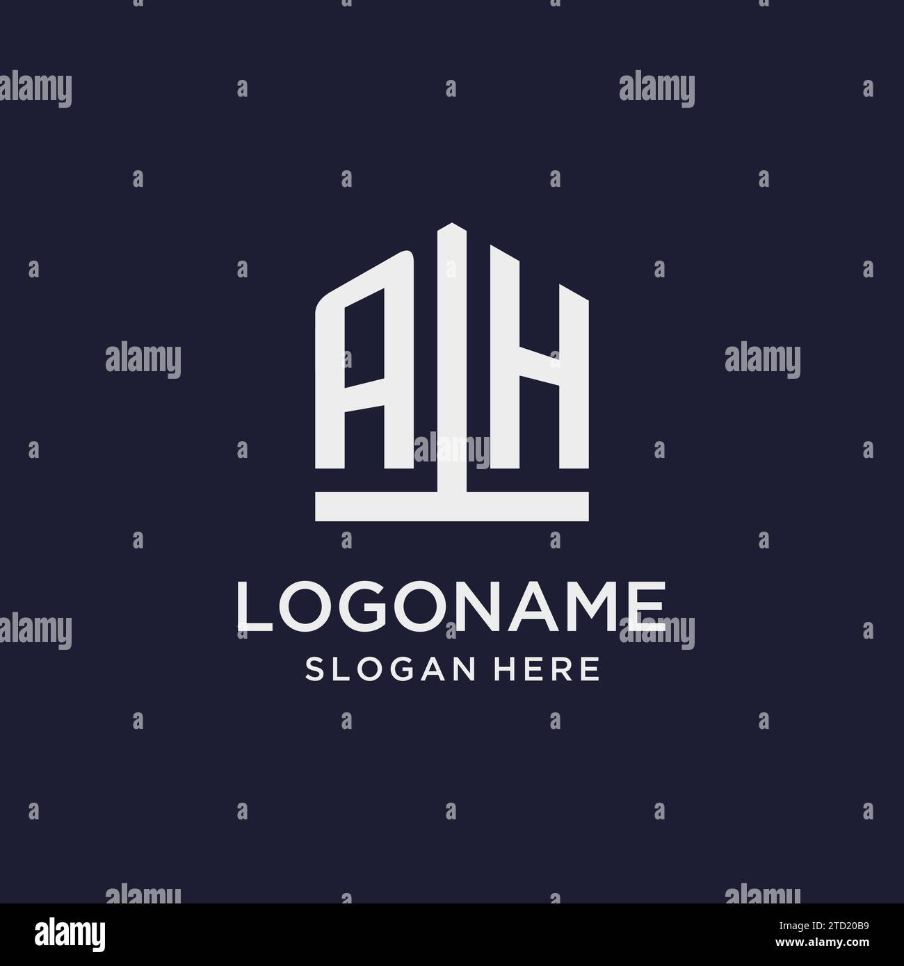 AH initial monogram logo design with pentagon shape style design ideas ...