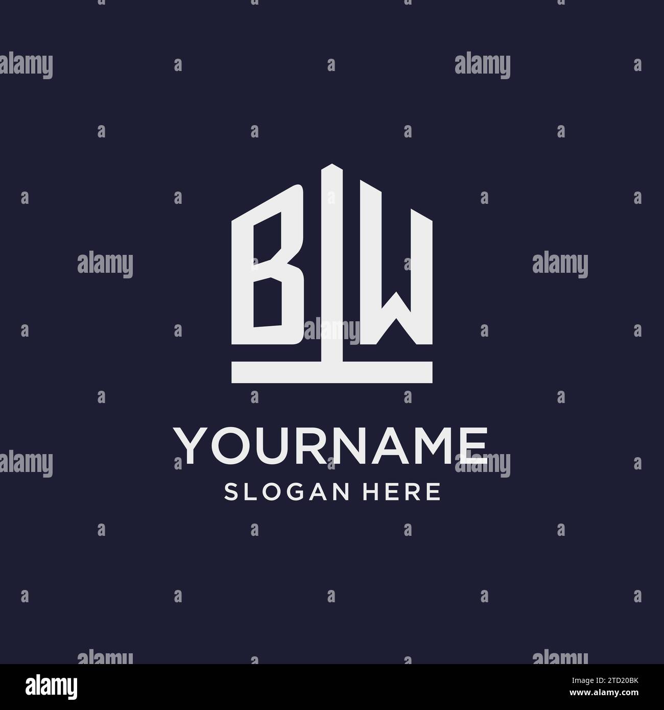 BW initial monogram logo design with pentagon shape style design ideas ...