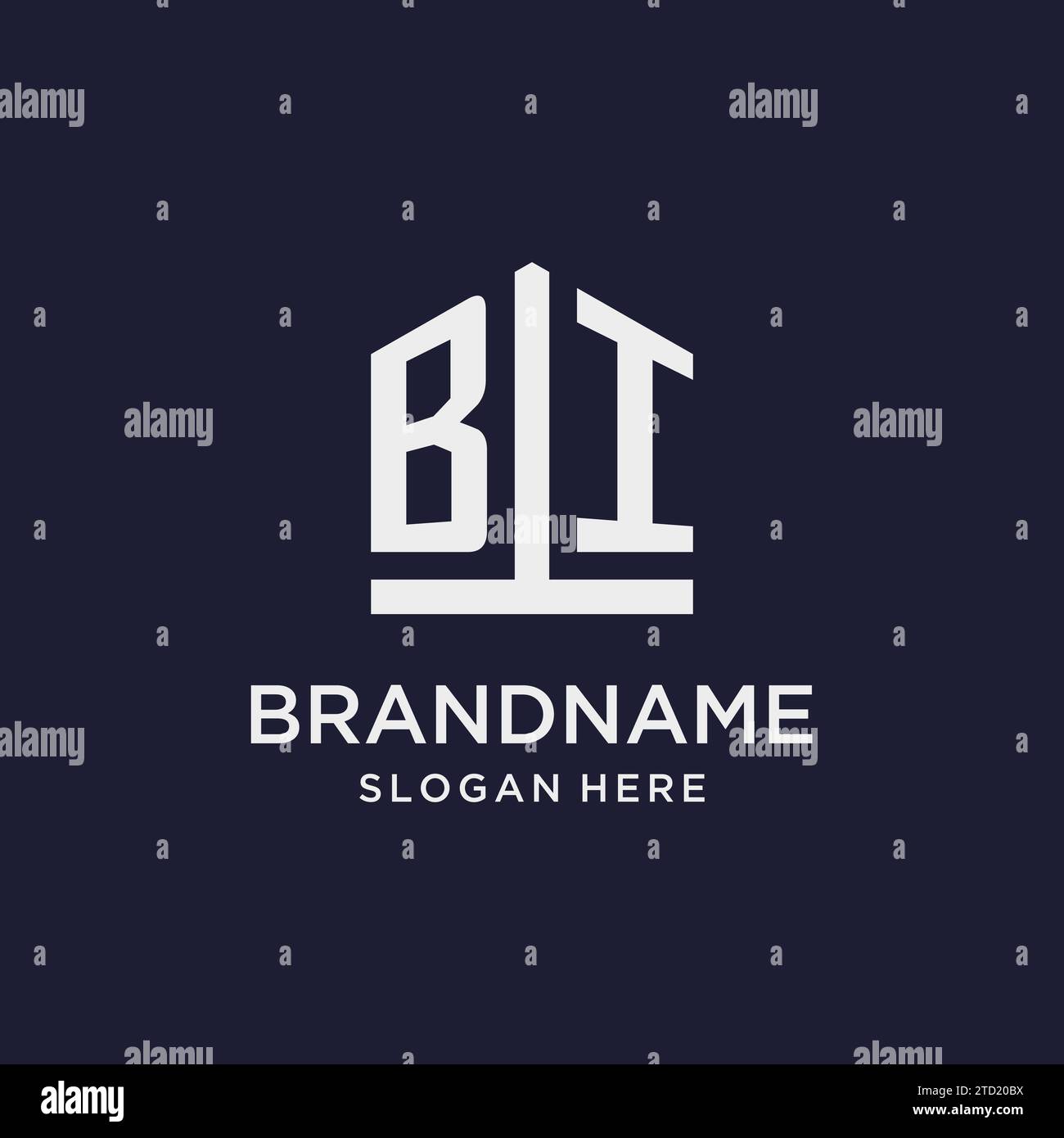 BI initial monogram logo design with pentagon shape style design ideas ...