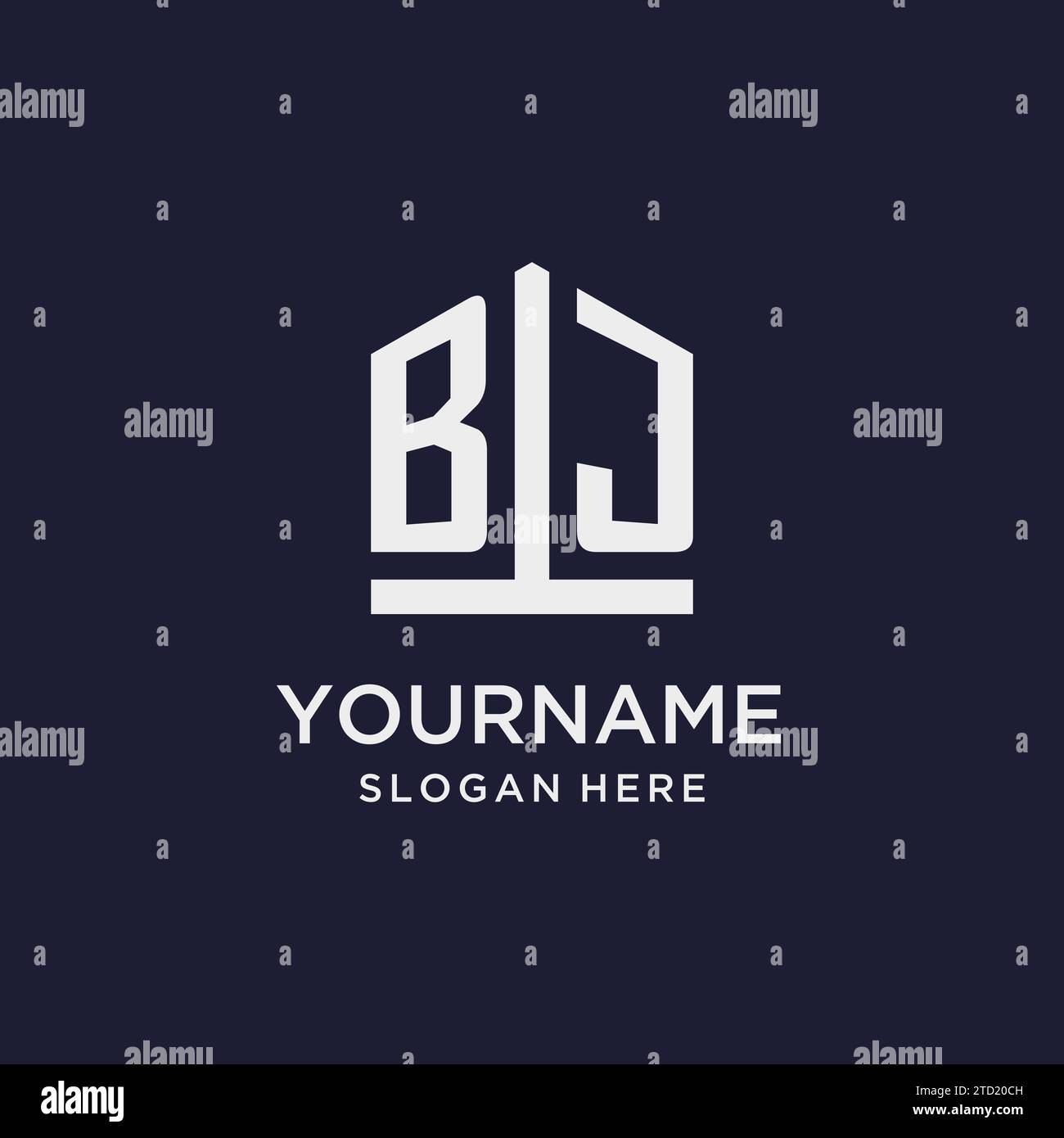 BJ initial monogram logo design with pentagon shape style design ideas ...