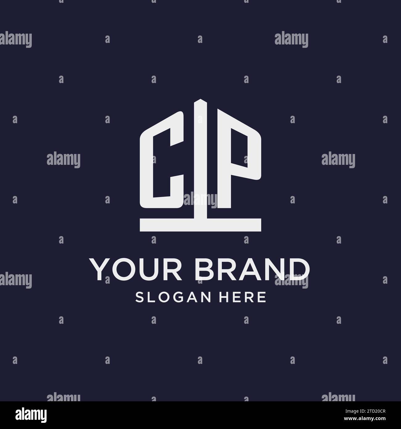 CP initial monogram logo design with pentagon shape style design ideas ...