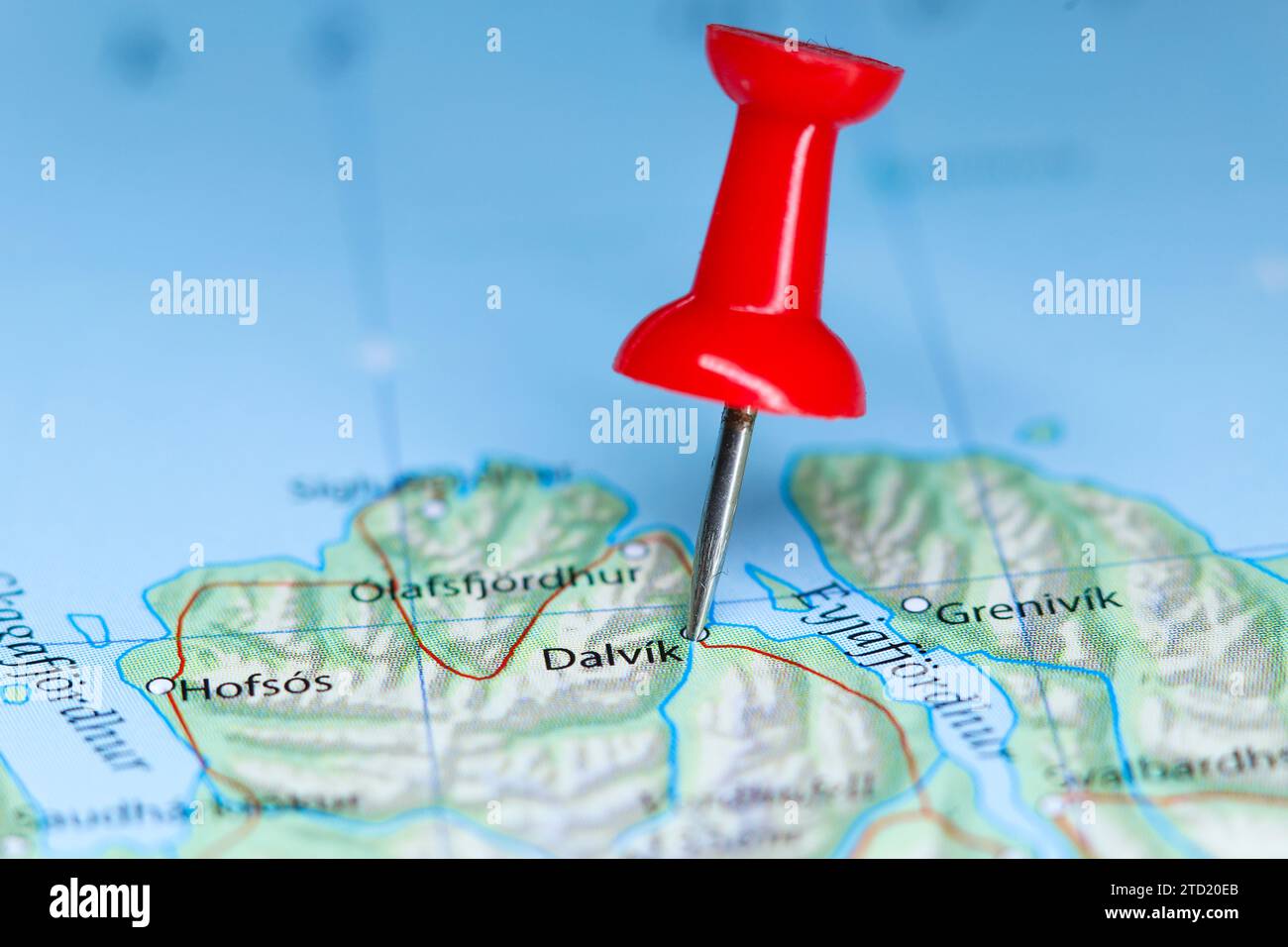 Dalvík, Iceland pin on map Stock Photo - Alamy