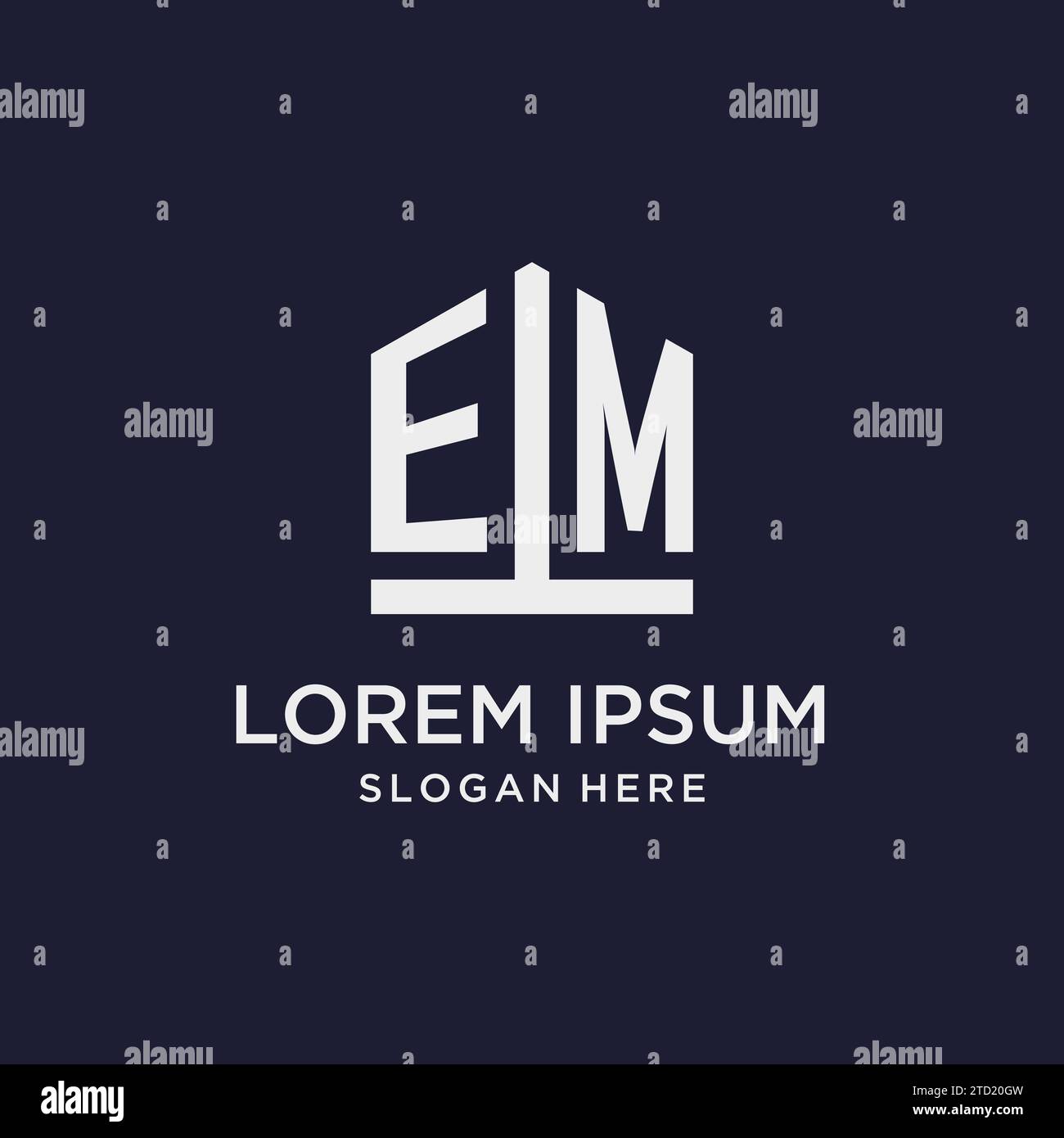 EM initial monogram logo design with pentagon shape style design ideas ...