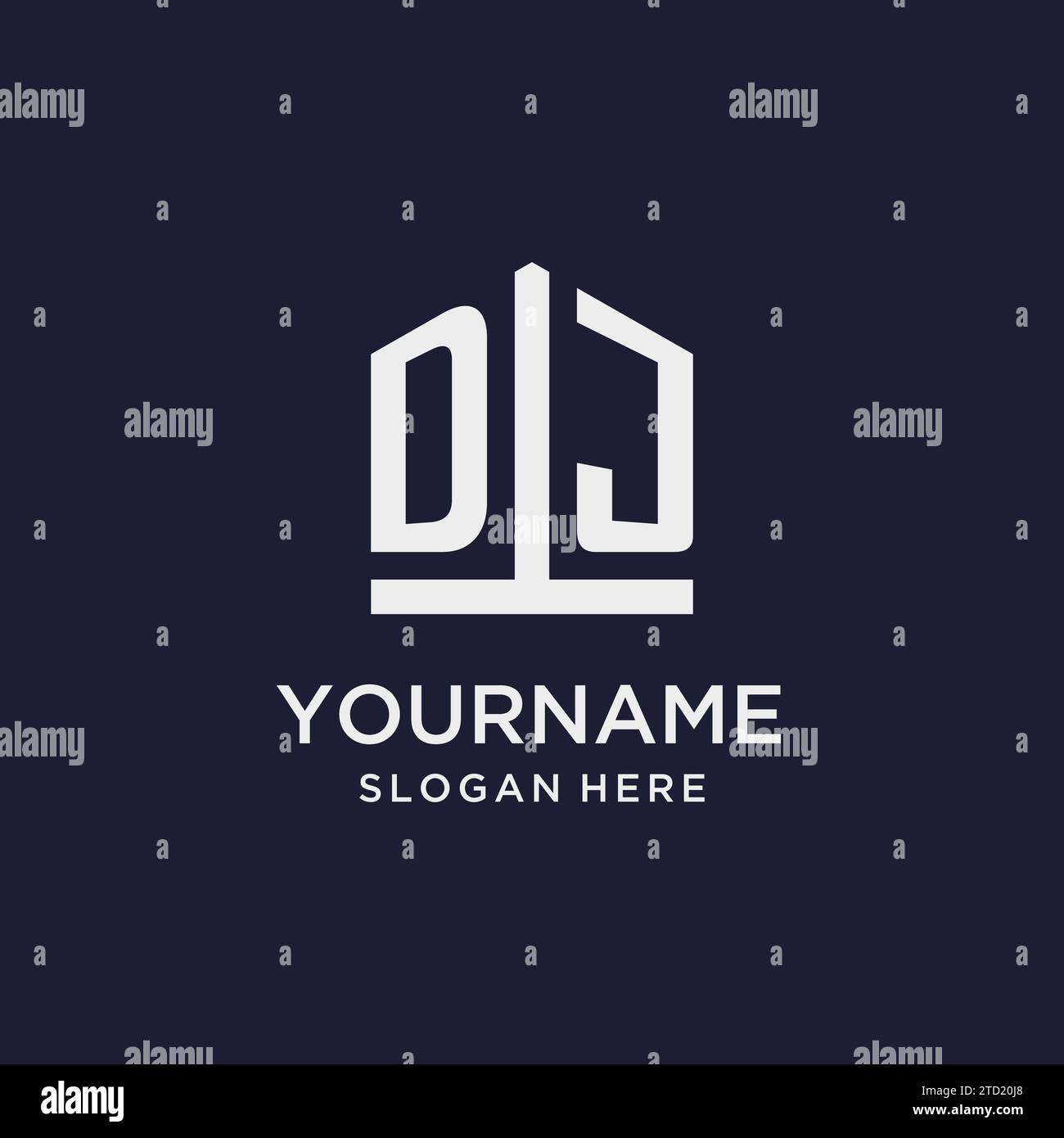 DJ initial monogram logo design with pentagon shape style design ideas ...