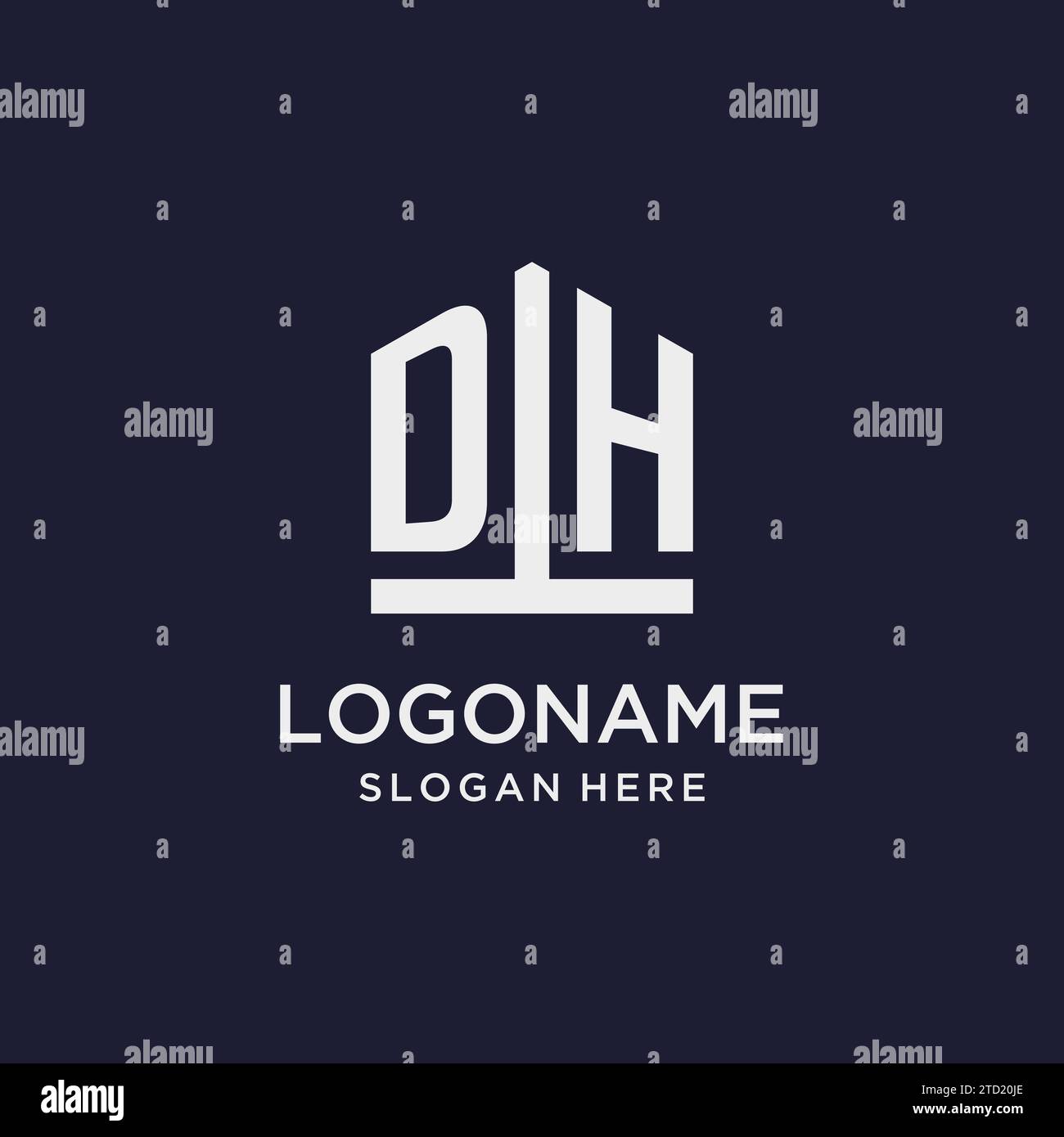 DH initial monogram logo design with pentagon shape style design ideas ...