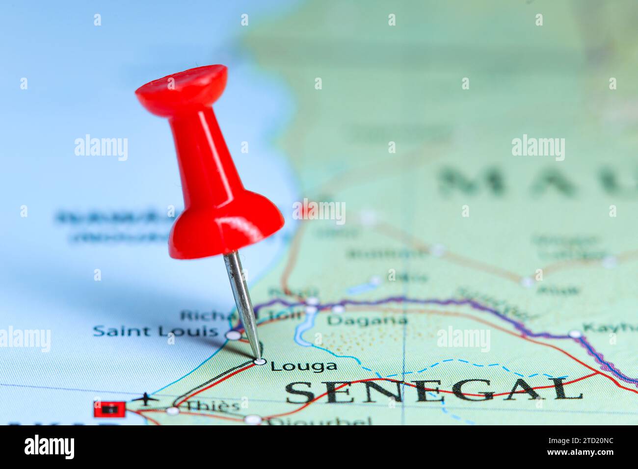 Louga, Senegal pin on map Stock Photo - Alamy
