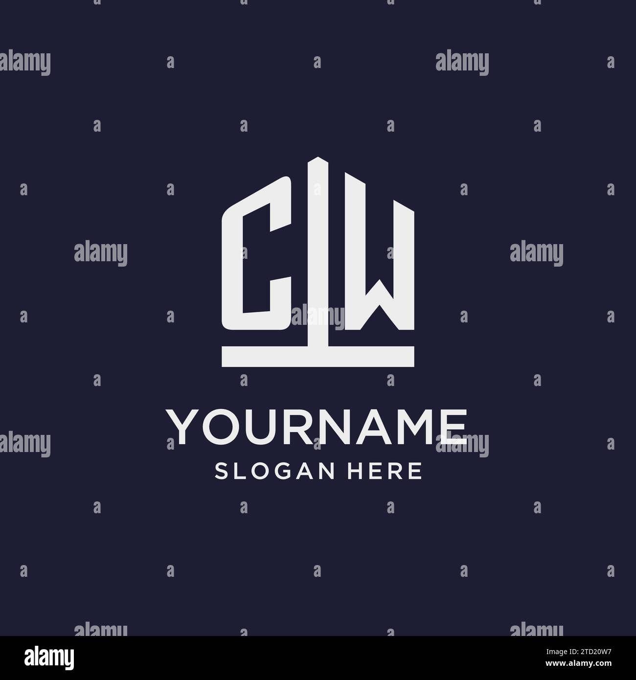 CW initial monogram logo design with pentagon shape style design ideas ...