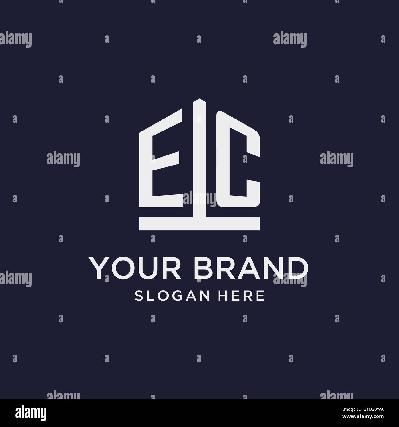 EC initial monogram logo design with pentagon shape style design ideas ...
